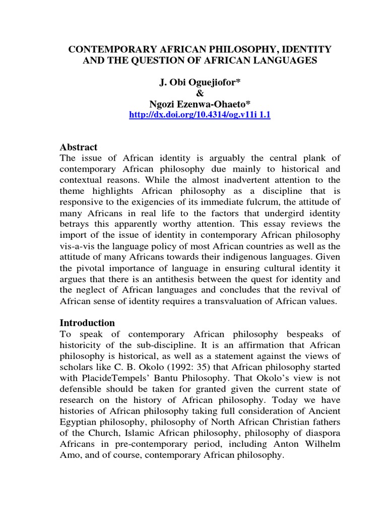 African Philosophy and Identity | PDF | Colonialism | Slavery