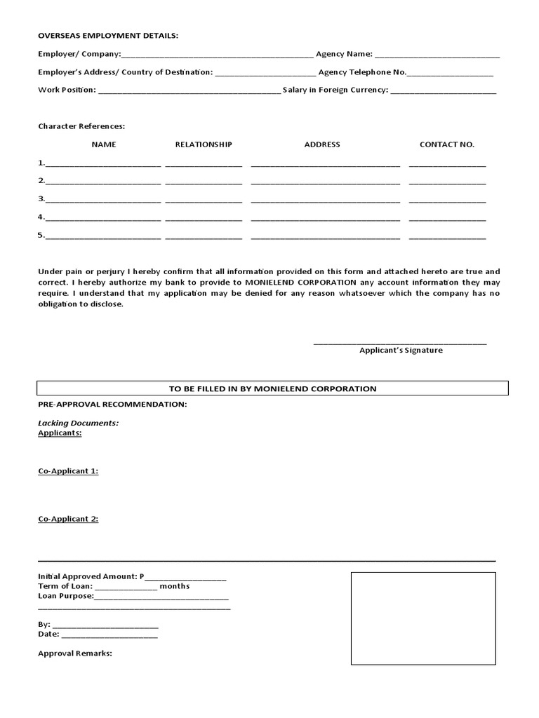 Overseas Employment Application Form | PDF