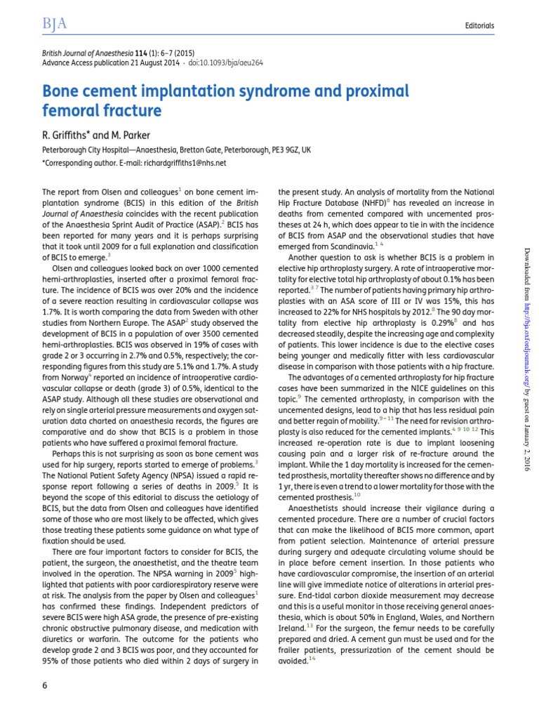 Bone Cement Implantation Syndrome and Proximal Femoral Fracture ...