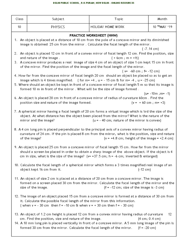 Physics: Practice Worksheet (HHW) | PDF | Glass Engineering And Science ...