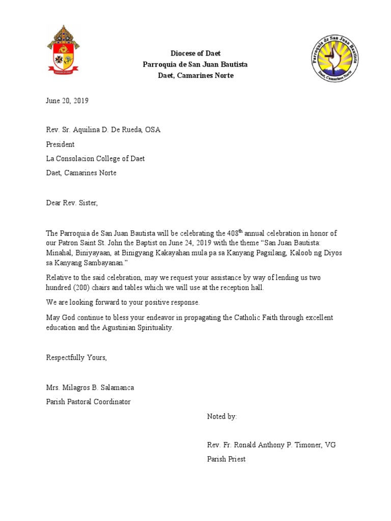 Chair and Tables Request Letter | PDF