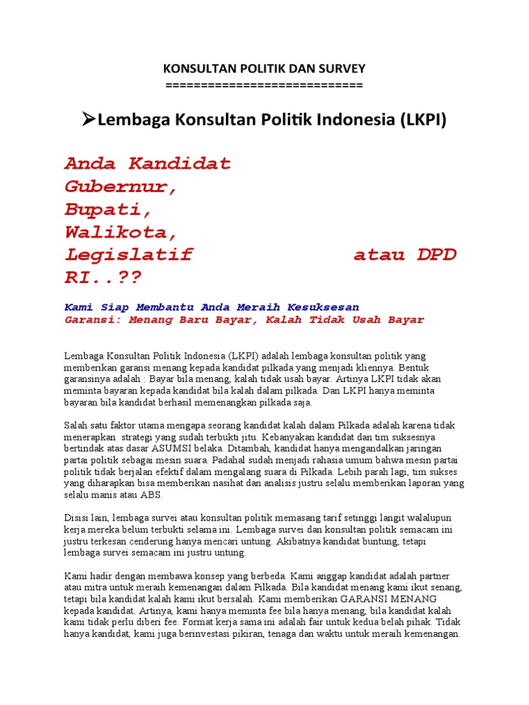 Konsultan Politik Garansi Menang Pilkada | PDF | Bisnis