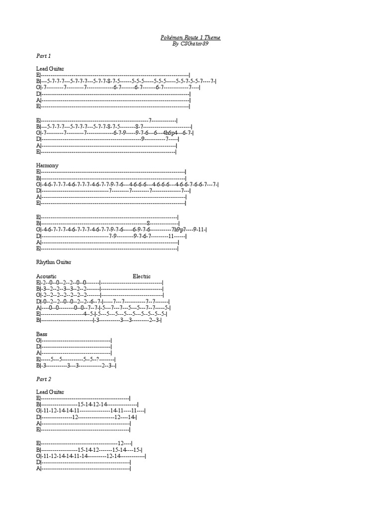 Pokémon Route 1 Theme: by Csguitar89 | PDF | Irish Musical Instruments ...