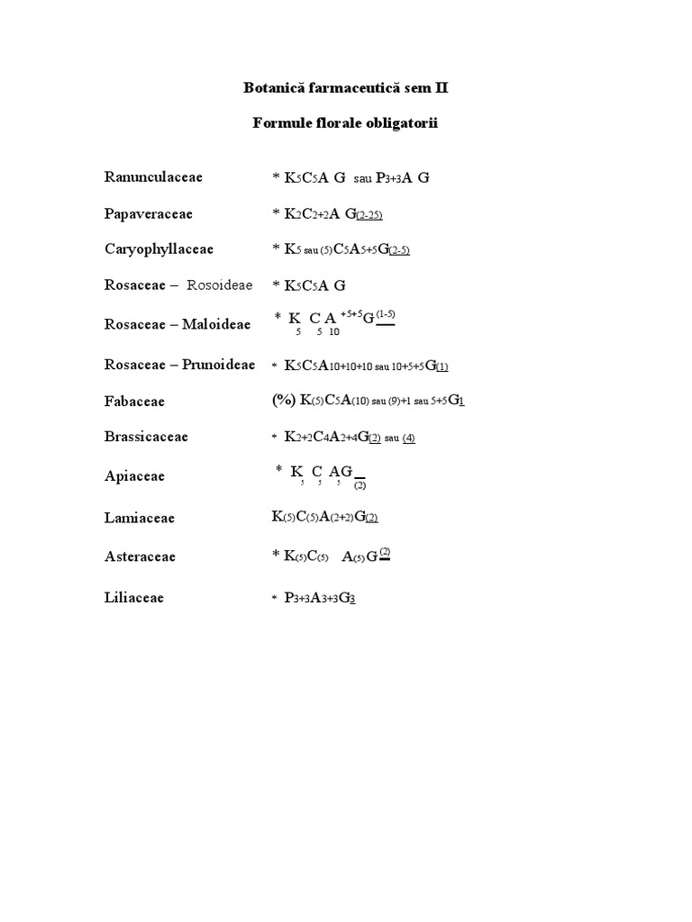Formule Florale Obligatorii în Botanică | PDF