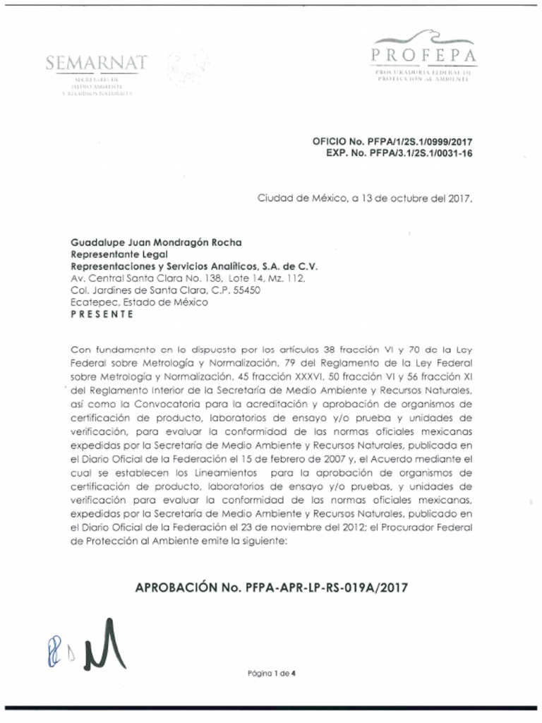 Aprobación PFPA-APR-LP-RS-019A-2017 PDF | PDF