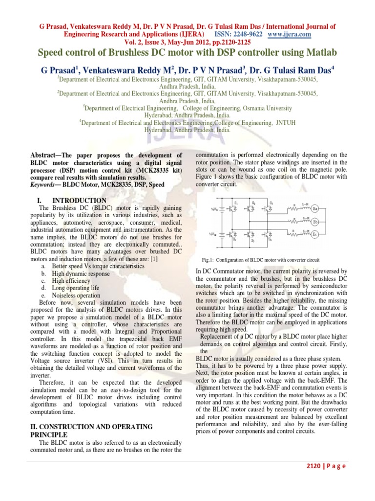 Speed Control of Brushless DC Motor With DSP Controller Using Matlab | PDF