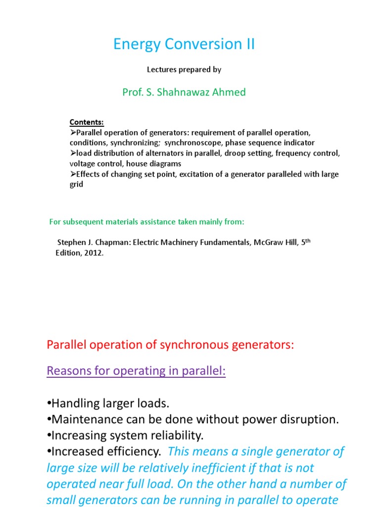 Parallel Operation of Synchronous Generators: Conditions, Procedures ...