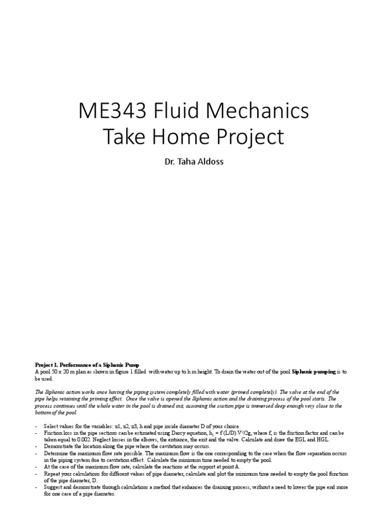 1 - Fluid Mechanics Takehome Project Assignment | PDF | Pump | Fluid Dynamics