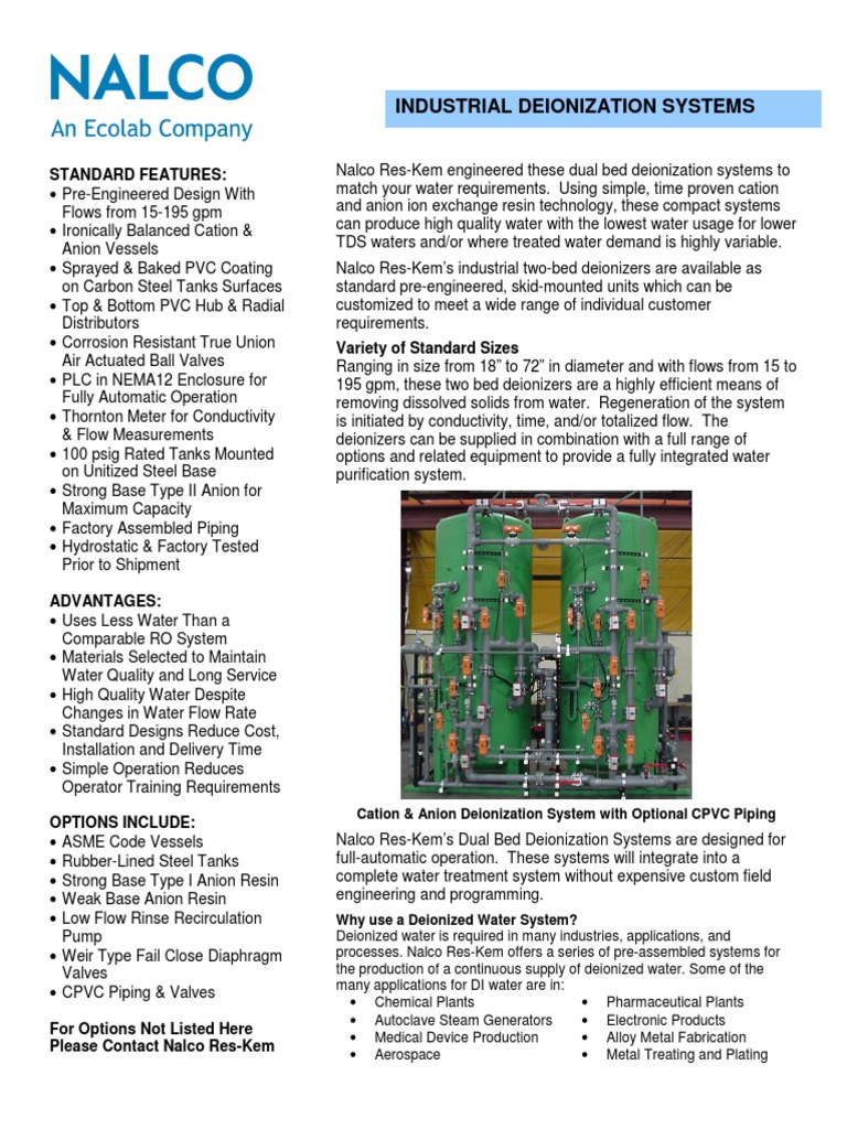 Industrial Deionization Systems: Standard Features | PDF | Purified ...