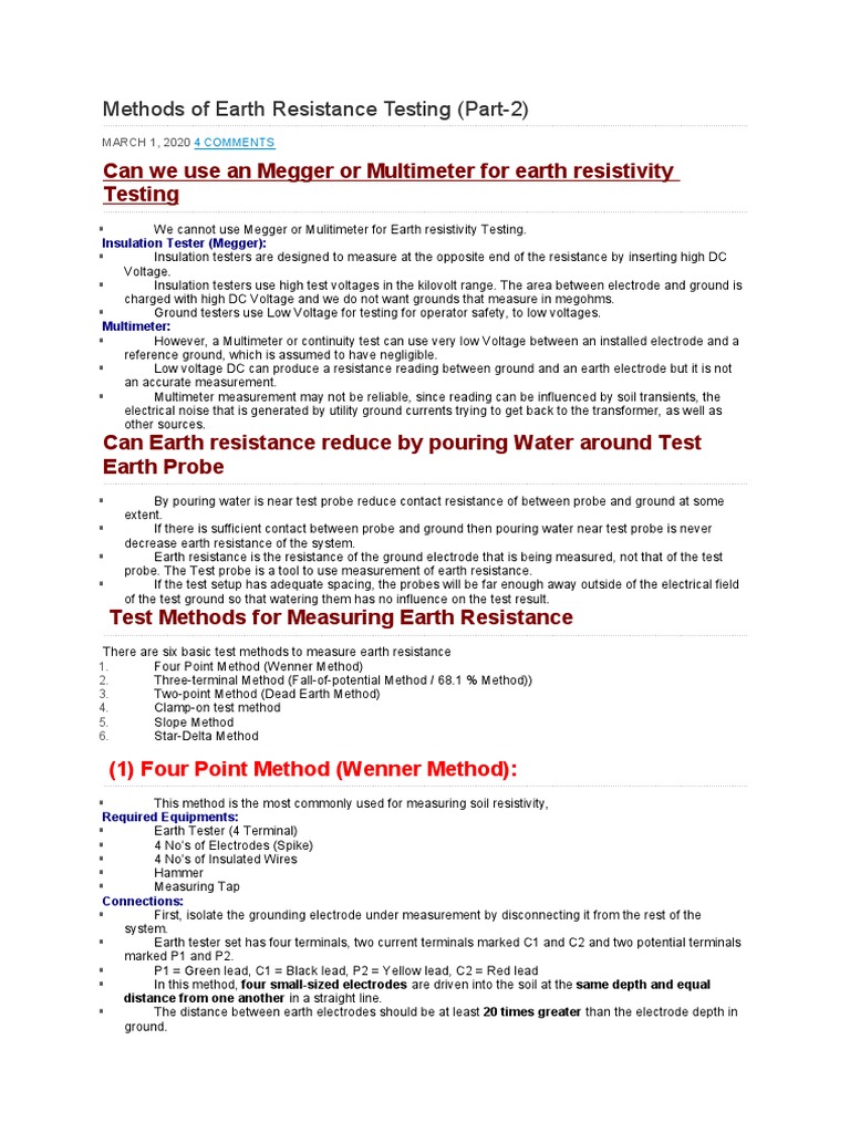 Methods of Earth Resistance Testing | PDF | Electricity | Electrical ...