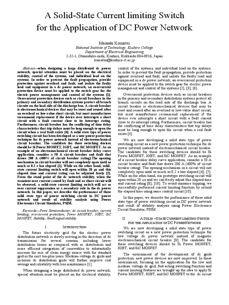A Solid-State Current Limiting Switch For The Application of DC Power ...