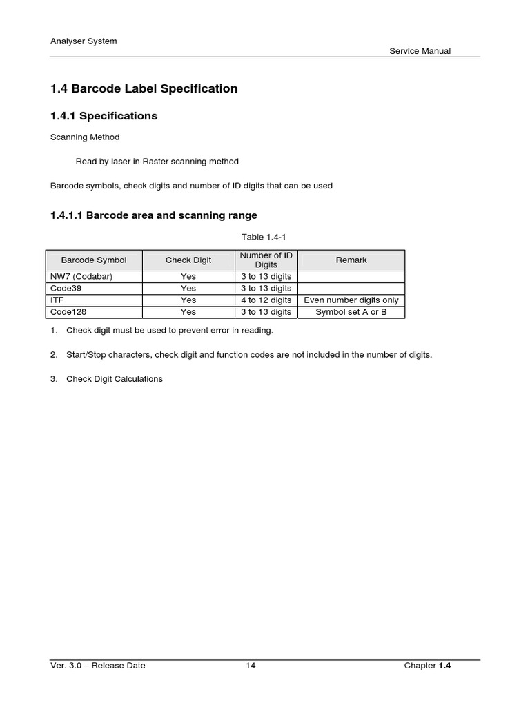 1.4 Barcode Label Specification: 1.4.1 Specifications | PDF | Input ...
