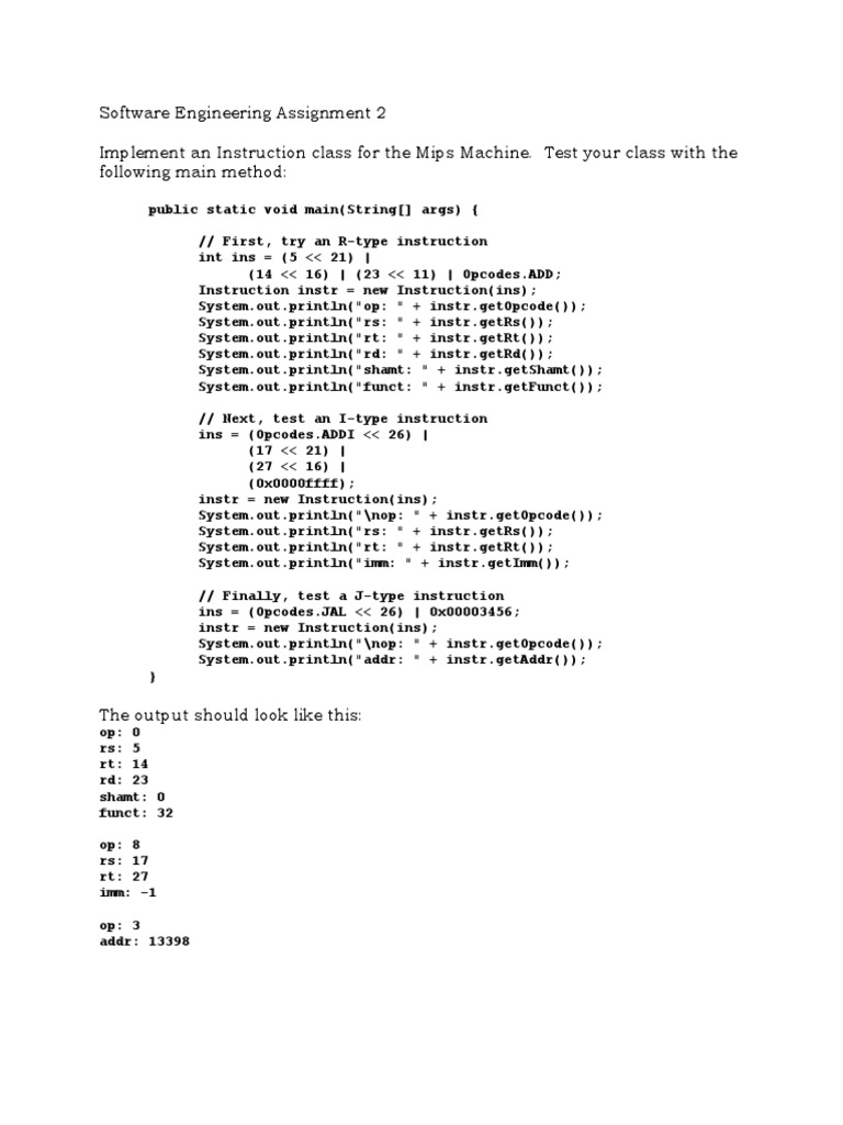 Software Engineering Assignment 2 Implement An Instruction Class For ...