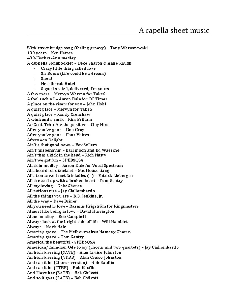 Acapellasheets Collection PDF | PDF | Vocal Music | Entertainment (General)