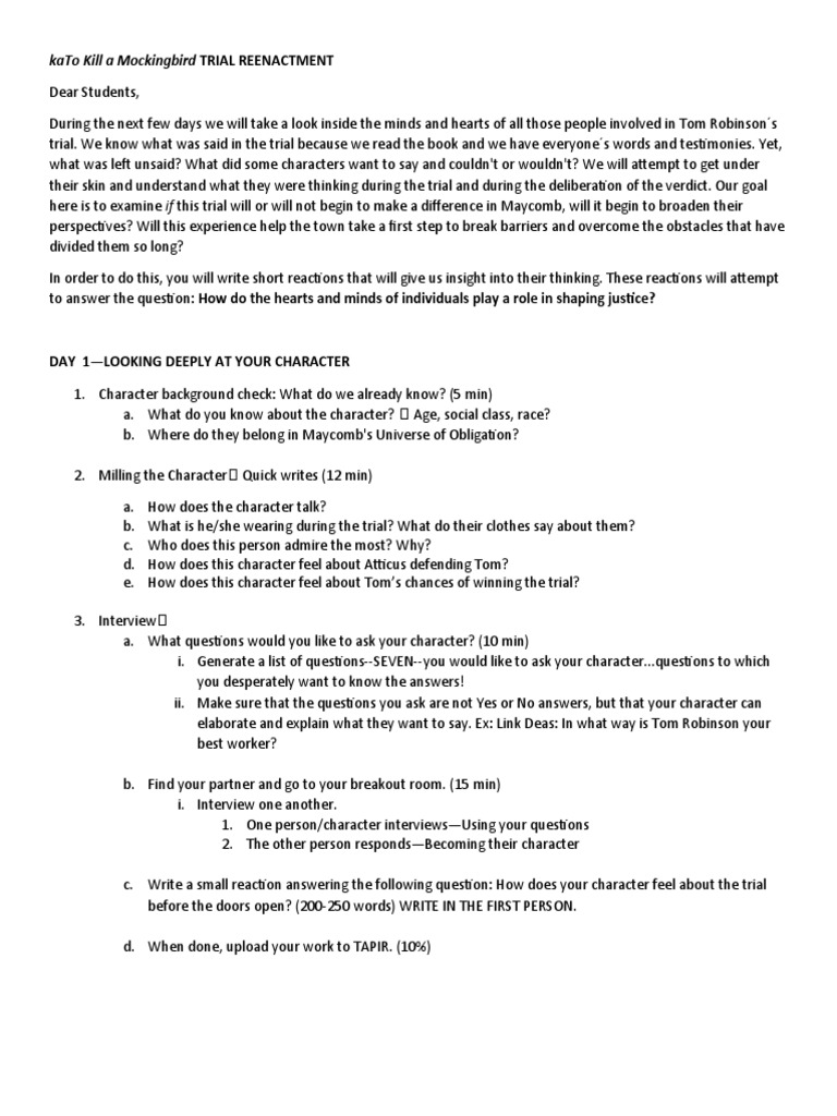 To Kill A Mockingbird TRIAL | PDF | To Kill A Mockingbird | Virtue