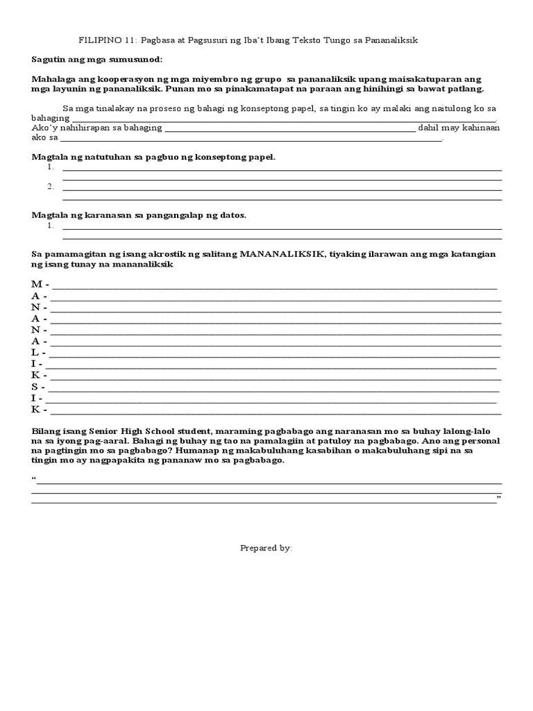 Filipino 11 Pagbasa at Pagsusuri | PDF