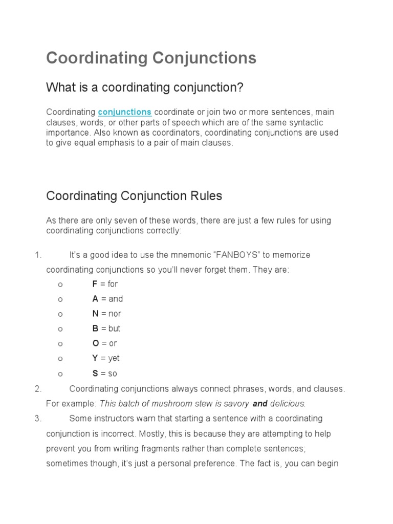 Coordinating Conjunctions On The Desk Top. | PDF | Sentence ...