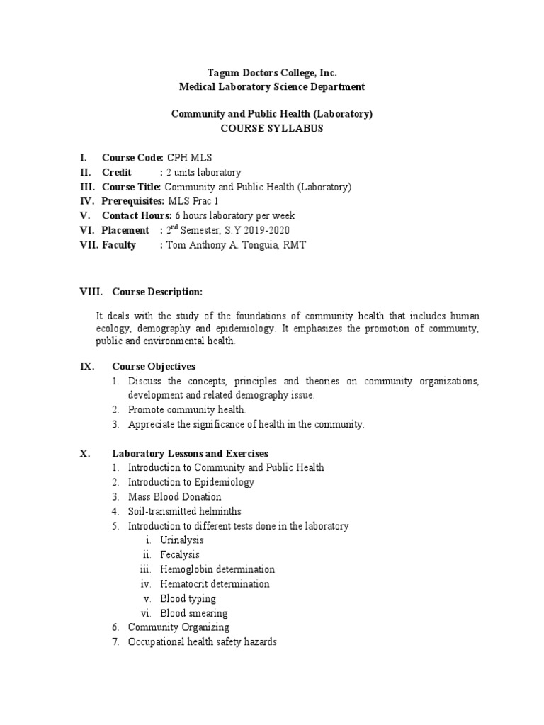Course Syllabus - CPH Lab | PDF