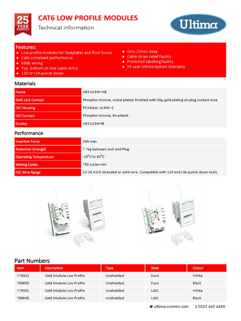 4.779332 Ultima Cat6 Low Profile Module Datasheet PDF | PDF