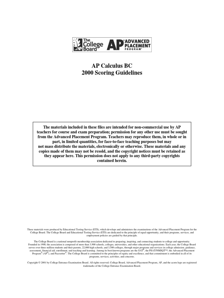 AP Calculus BC 2000 Scoring Guidelines | PDF | Advanced Placement ...