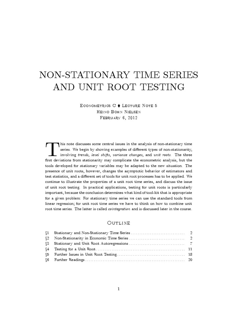Unit Root Testing in Non-Stationary Series | PDF | Stationary Process ...