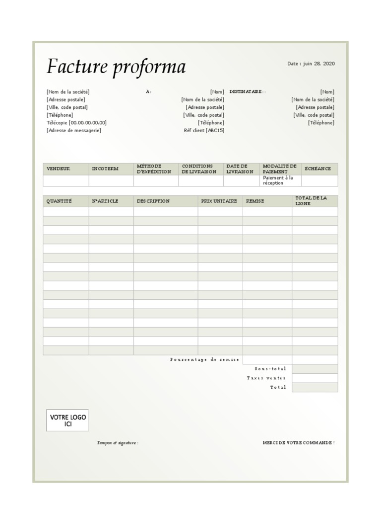Modèle de facture proforma vierge | PDF