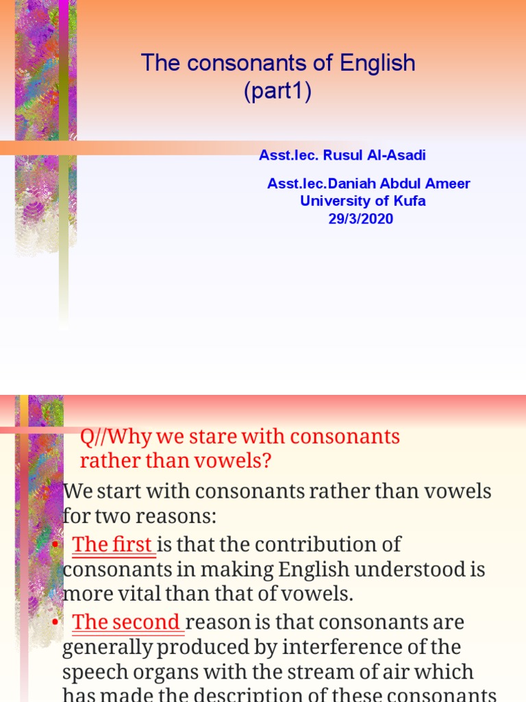 The consonants of English (part1): Classification and description of ...