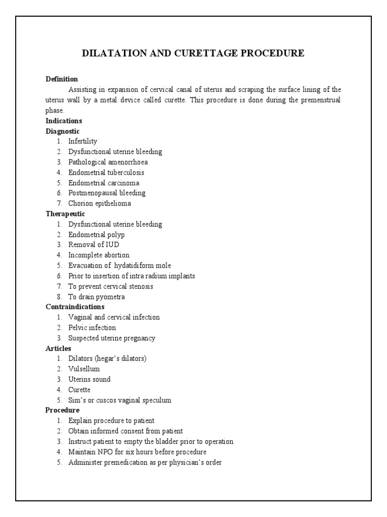 Dilation and Curettage Procedure Overview | PDF | Uterus | Vagina