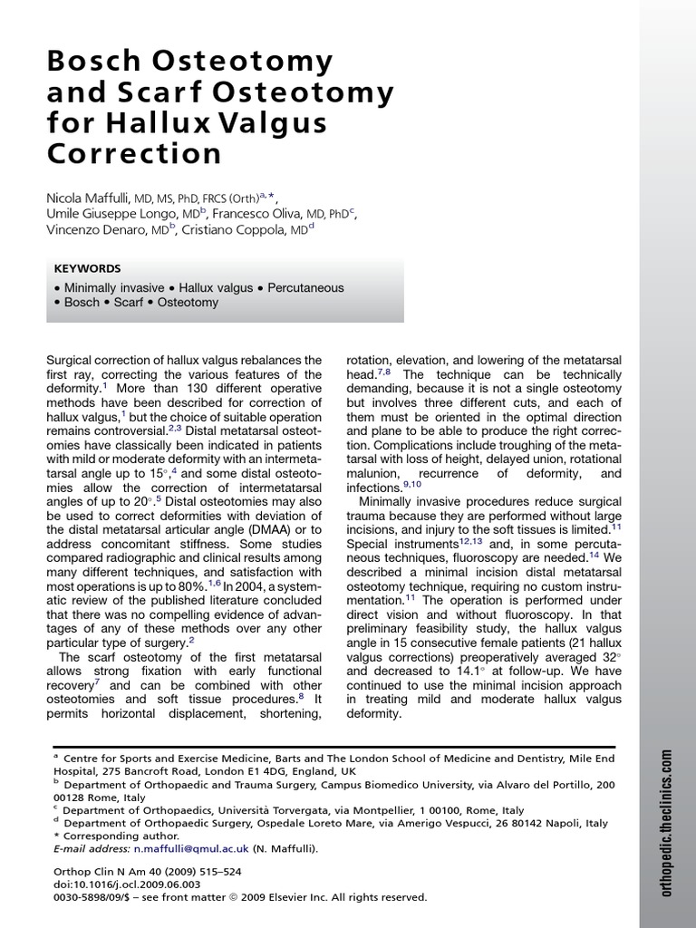 Hallux Valgus: Bosch vs. Scarf Osteotomy | PDF | Toe | Foot