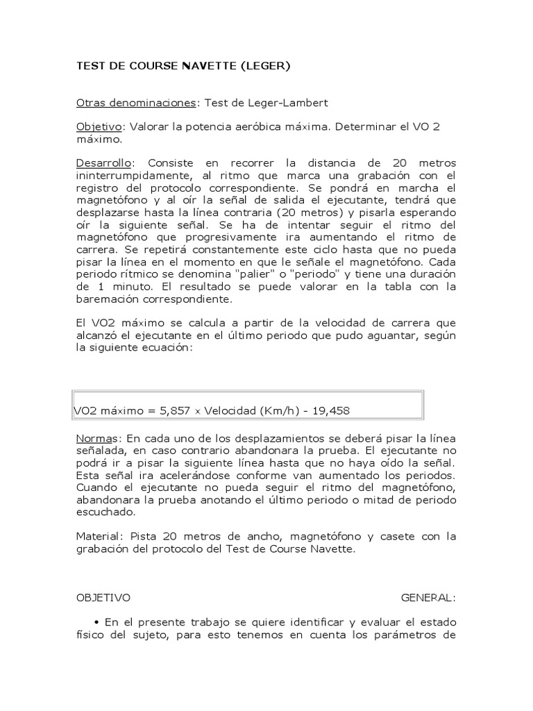 Test de Leger | PDF | Ritmo cardiaco | Corazón
