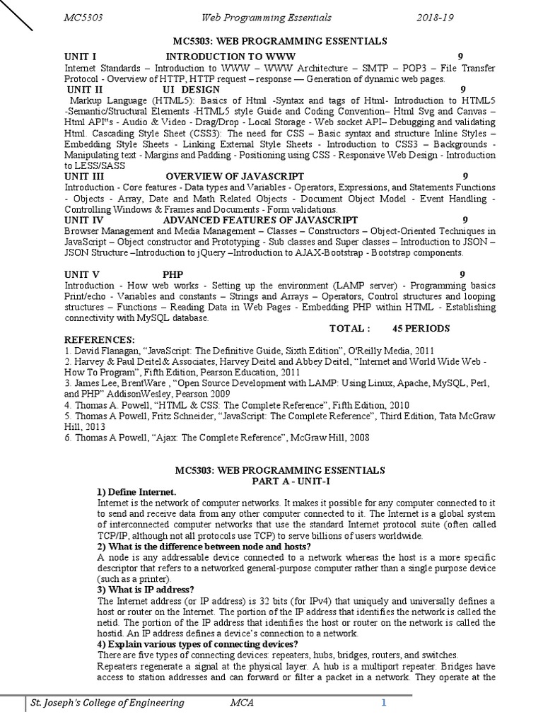 MC5303 Web Programming Essentials | PDF | Cascading Style Sheets | Html Element