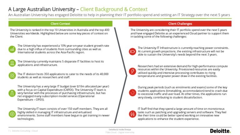 Deloitte Cloud - Task 1 - Client Background & Context | PDF | Cloud Computing | Infrastructure