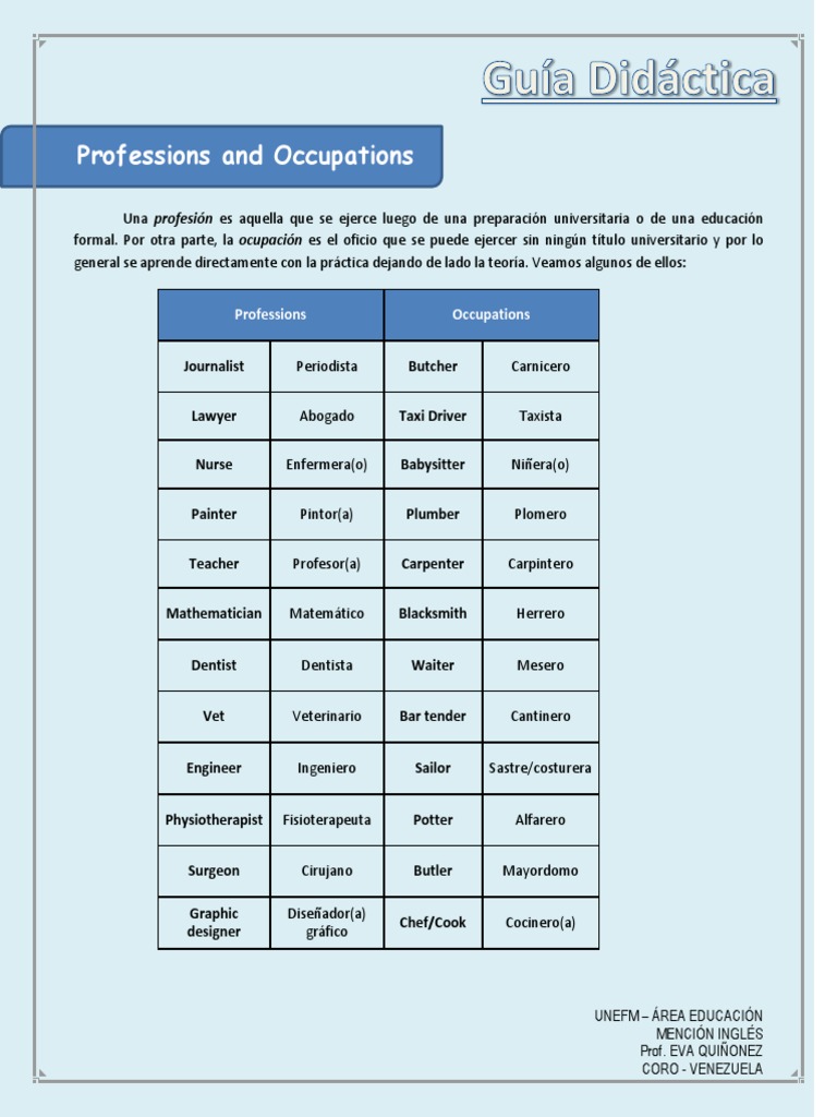 Guía Didáctica-Profesiones y Ocupaciones | PDF | Employment | Business