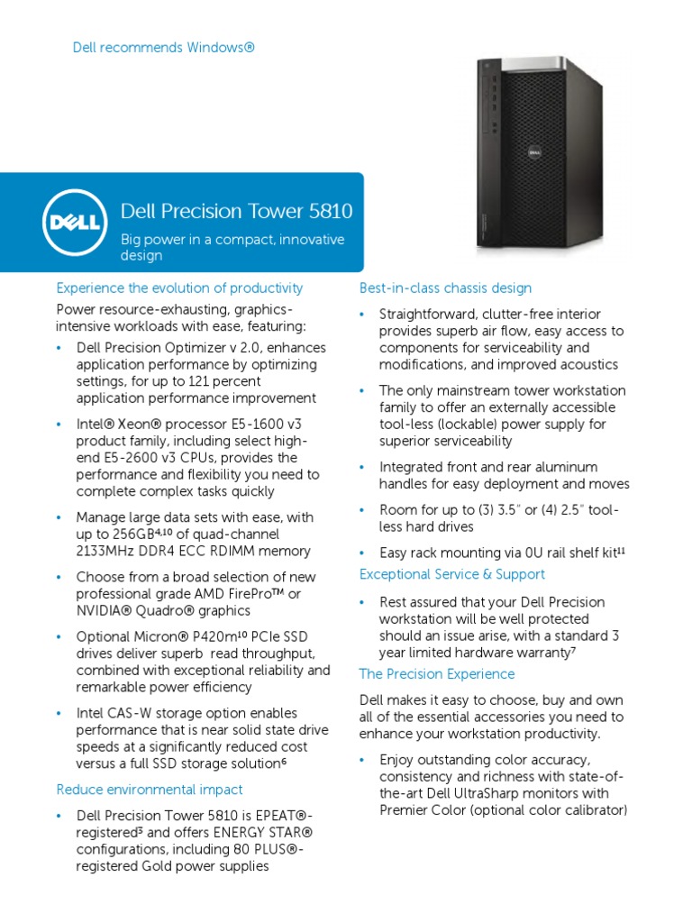 Dell Precision Tower 5810 Spec Sheet EN | PDF | Solid State Drive | Usb