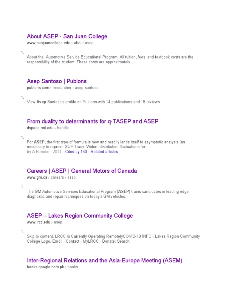 Automotive Service Educational Program (ASEP) Overviews: A Compilation ...