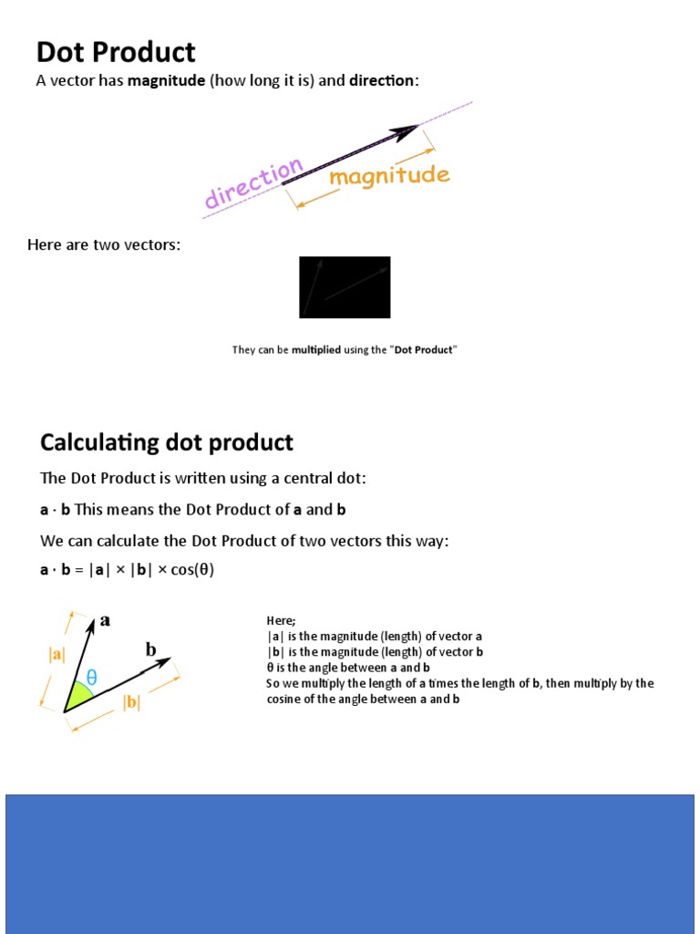 Dot Product: A Vector Has Magnitude (How Long It Is) and Direction | PDF