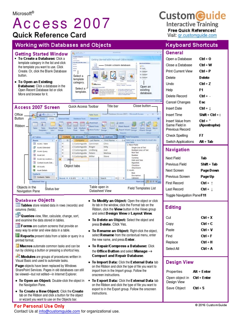 Access 2007 Cheat Sheet | PDF | Control Key | Table (Database)