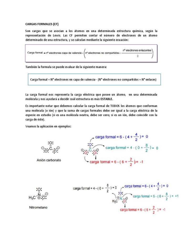Cálculo de Cargas Formales en Química | PDF | Enlace químico | Moléculas