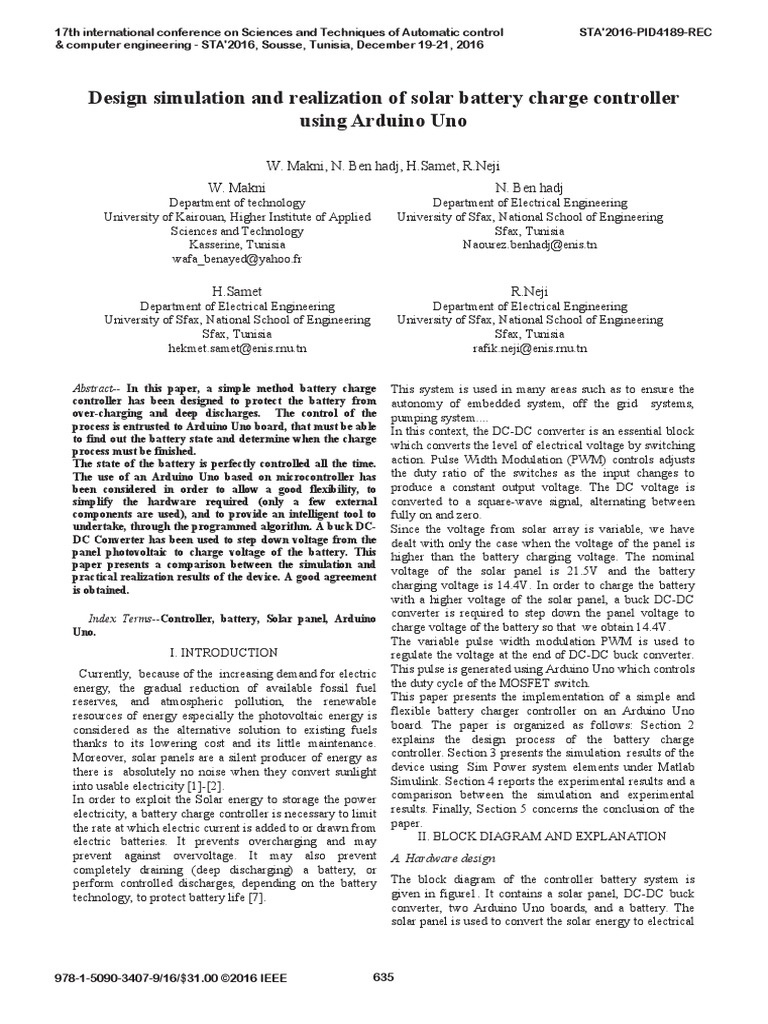 Design Simulation and Realization of Solar Battery Charge Controller ...