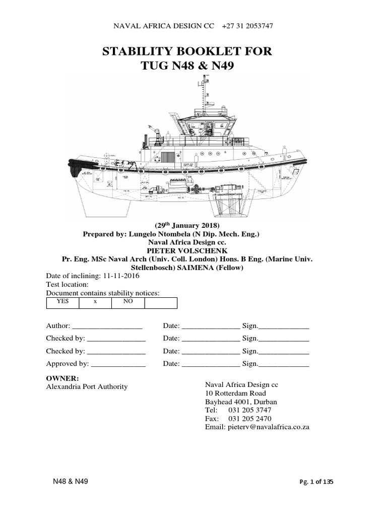 Stability Booklet for Tug N48 & N49 | PDF | Ships | Watercraft