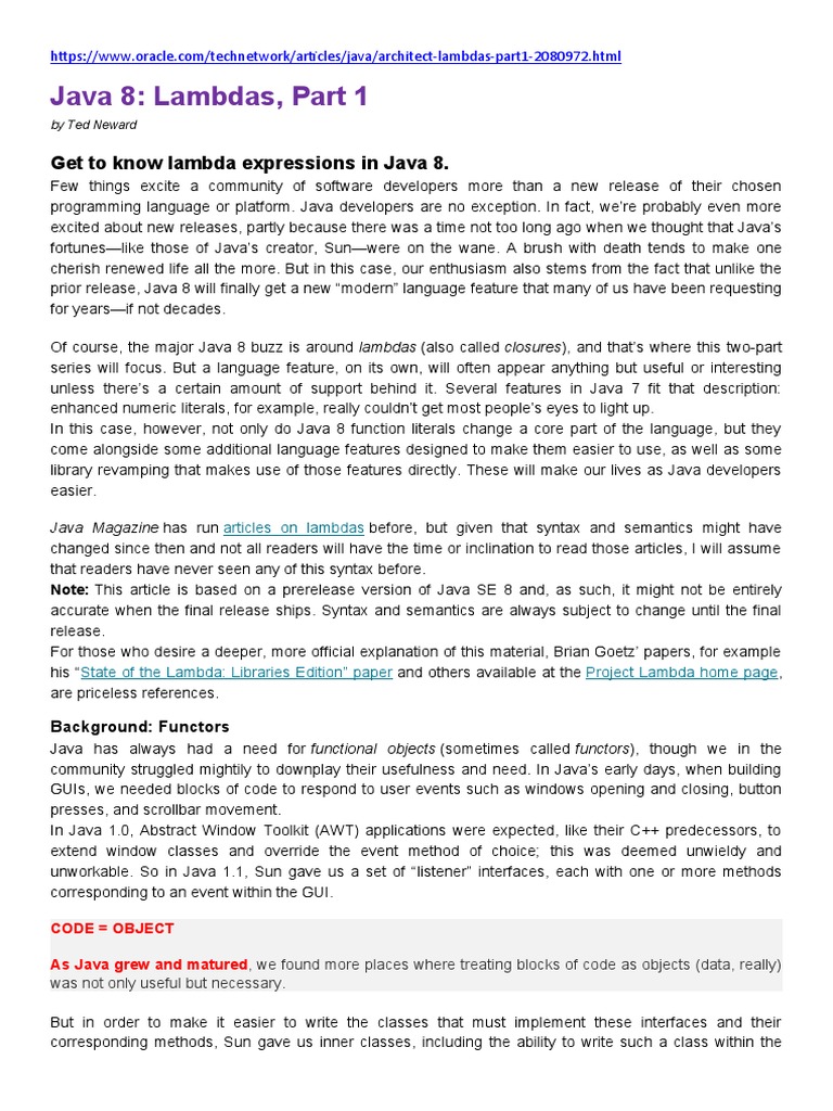 Java 8 Lambdas Part 1 | PDF | Anonymous Function | Class (Computer ... Java 8 Lambdas Part 1 | PDF | Anonymous Function | Class (Computer ...