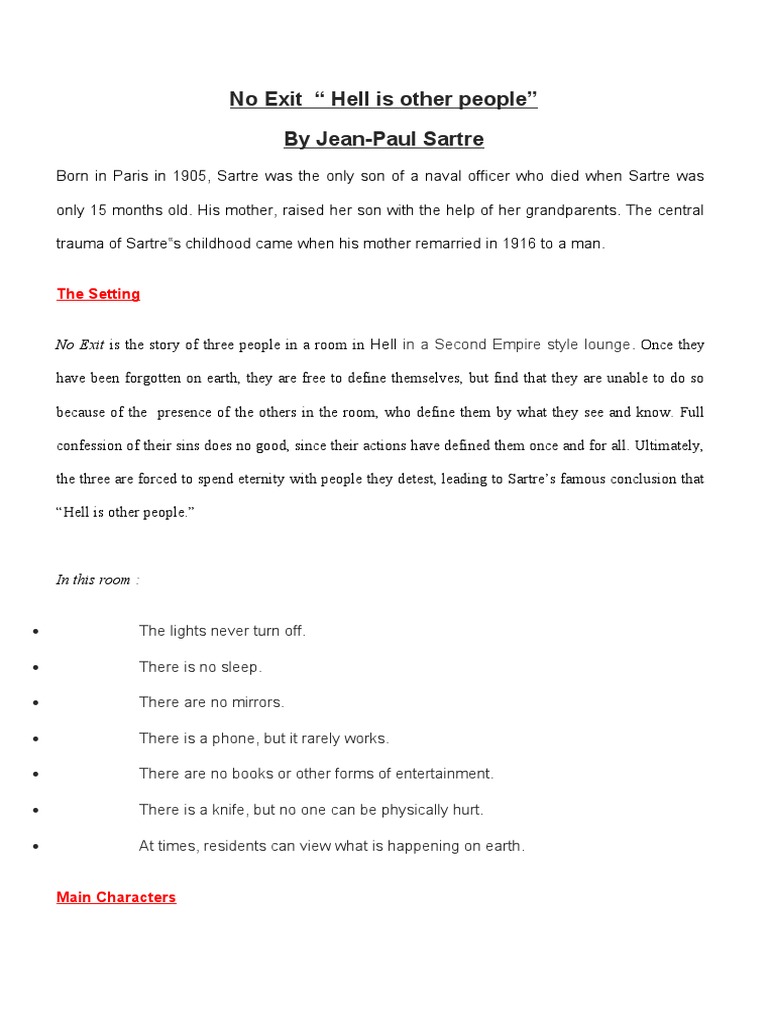 No Exit " Hell Is Other People" by Jean-Paul Sartre: The Setting | PDF ...