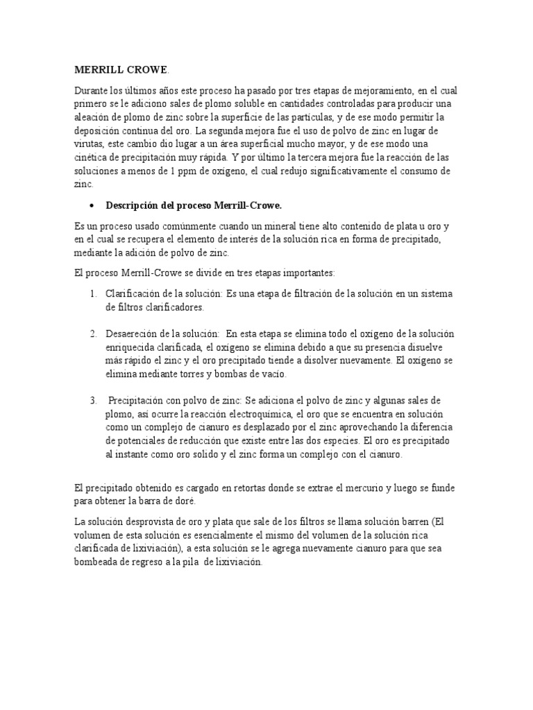 Merrill Crowe | PDF | Precipitación (Química) | Zinc