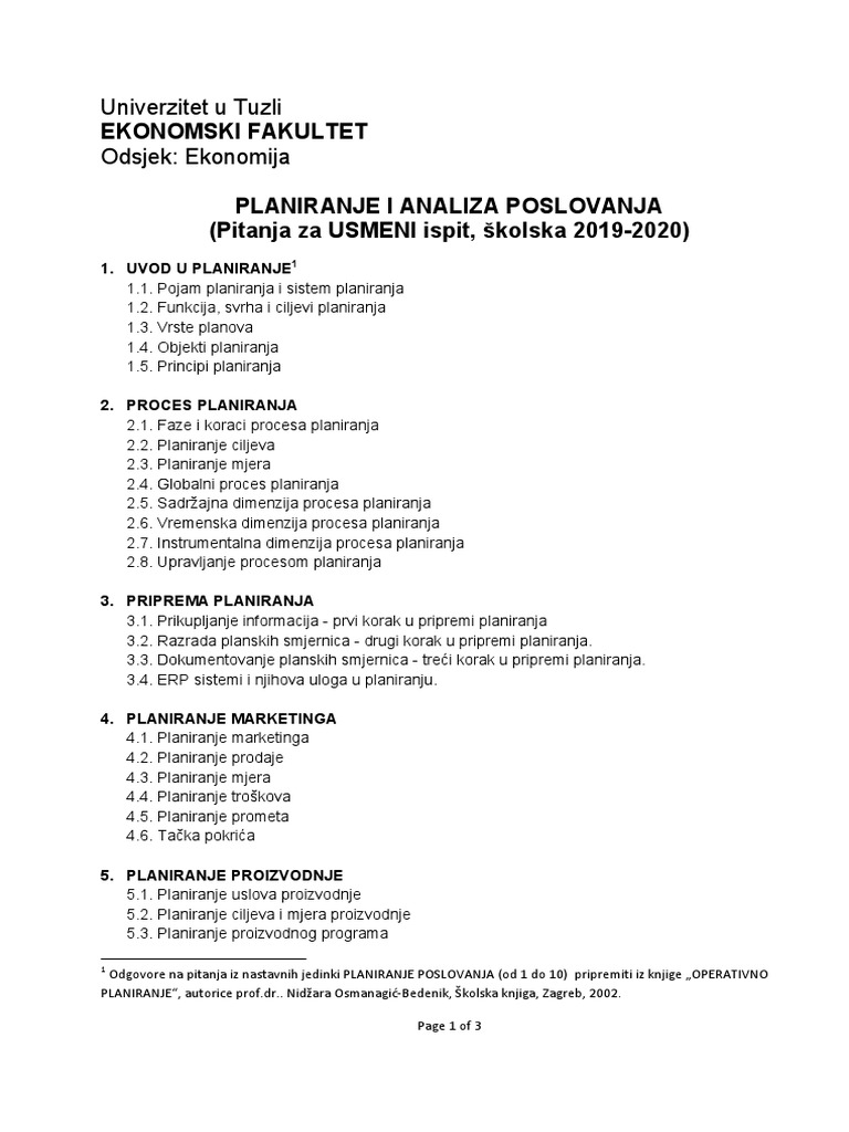 Planiranje i Analiza Poslovanja | PDF