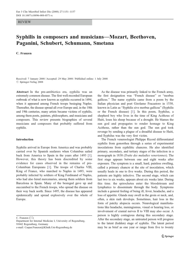 Syphilis in Composers and Musicians - Mozart, Beethoven, Paganini ...