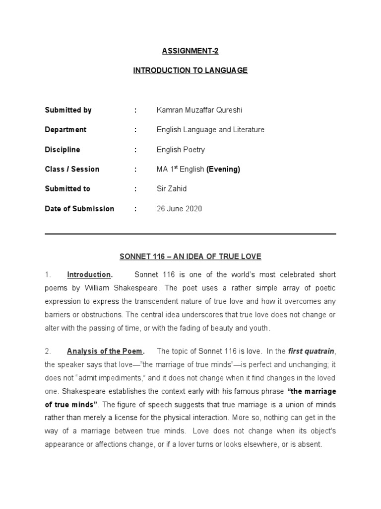 An Ever-Fixed Mark: An Analysis of Shakespeare's Sonnet 116 and its ...