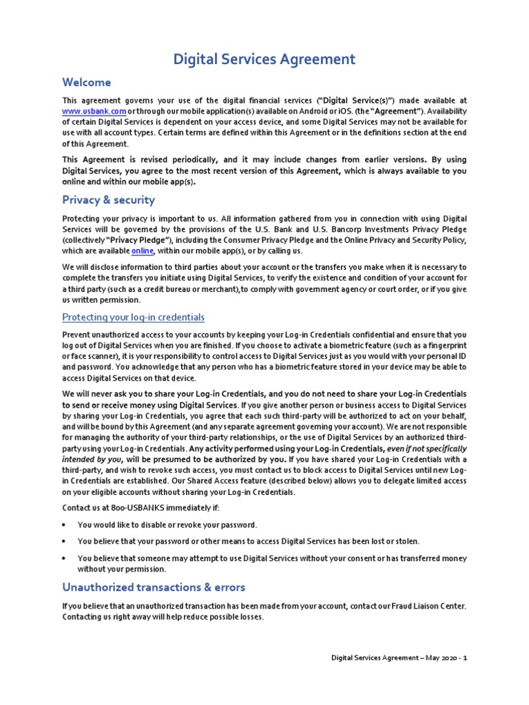 Digital Services Agreement: Welcome | PDF | Payments | Cheque