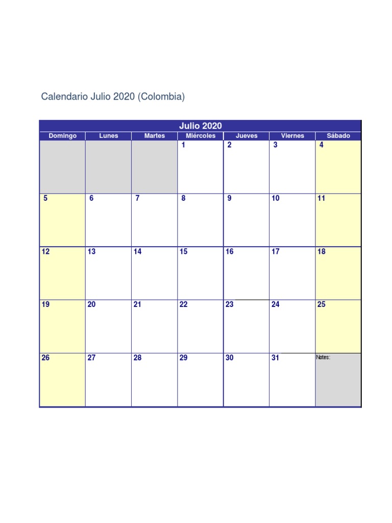 Calendario Julio PDF | PDF