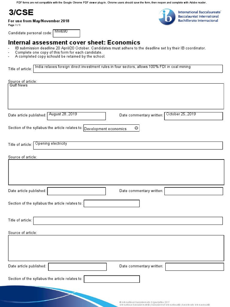Internal Assessment Cover Sheet: Economics | PDF