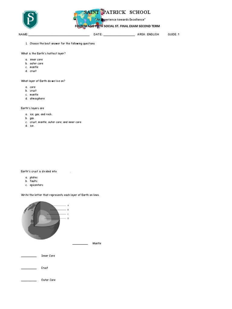 Earth's Layers and Geography Quiz | PDF | Planetary Core | Crust (Geology)